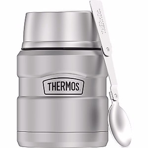 THERMOS Stainless King Vacuum-Insulated Food Jar with Spoon, 16 Ounce, Matte Steel