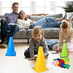 3 in 1 Carnival Outdoor Games Combo Set, Cornhole Bean Bags Ring Toss Game for Kids Adults Birthday Party Backyard Games Obstacle Course Supplies Plastic Cone Set 26 Piece