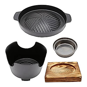 Saihisday 7" Single Person Grill Japanese Mini Hibachi Grill, Mini Tabletop Portable Grill, Korean BBQ Charcoal Grill, Heavy Duty Cast Aluminum Grill Platter