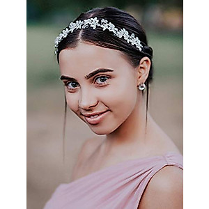 SWEETV Silver Rhinestone Wedding Headband Tiara Crystal Headpiece Bridal Hair Accessories for Bride Women