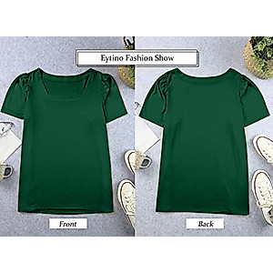 Eytino Womens Plus Size Tshirts Summer Square Neck Puff Sleeve Loose Casual Blouse Tops,2X Green