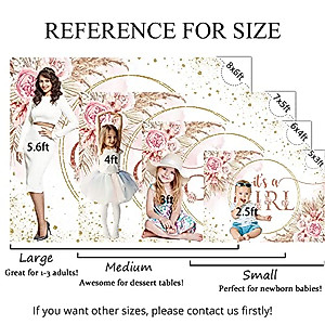 Mocsicka Boho Baby Shower Backdrop for Girl It's a Girl Pink Flowers Baby Shower Photography Background Boho Baby Shower Decorations Bohemian Baby Shower Banner (7x5ft(82x60 inch))