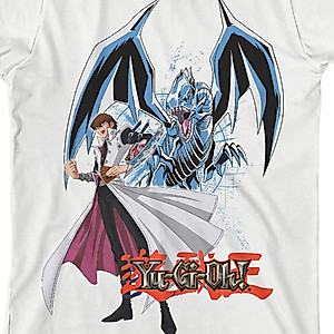 Yu-Gi-Oh! Seto Kaiba and Blue Eyes White Dragon Youth White Short Sleeve Crew Neck Tee-Large