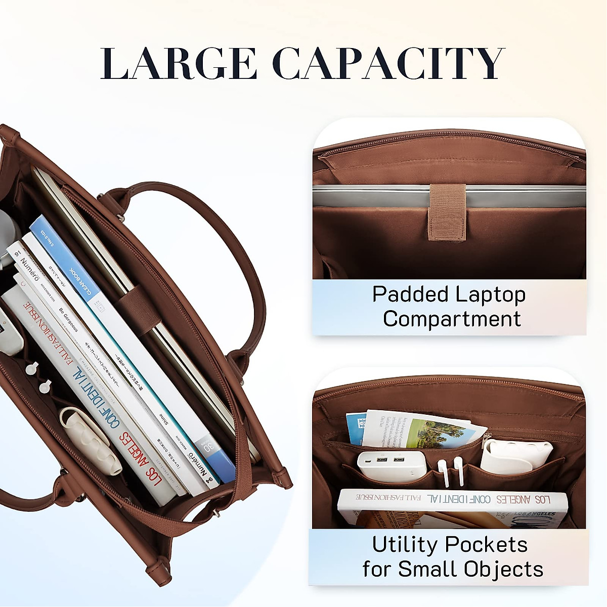 Missnine Laptop Tote Bag 15.6 inch Laptop Bag Stylish Briefcase for Women Work Shoulder Bags with Clutch Wallet 2 PCS Set (Dark Beige)