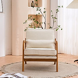 Karl home Accent Chair Mid-Century Modern Chair with Pillow Upholstered Lounge Arm Chair with Solid Wood Frame & Soft Cushion for Living Room, Bedroom, Belcony, Beige