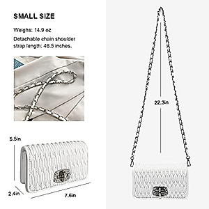 AMHDV Small Quilted Clutch Purse for Women Designer Evening Chain Shoulder Bag and Handbag Leather (White)