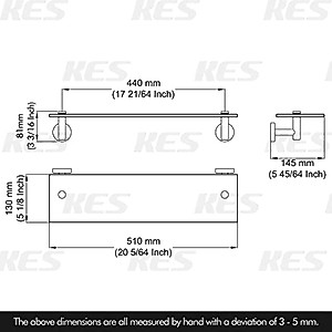 KES Bathroom Glass Shelf Rectangular 20-Inch Floating Glass Shelves 2 Pack with Rustproof Stainless Steel Brackets Wall Mounted Brushed Finish, A2021-2-P2