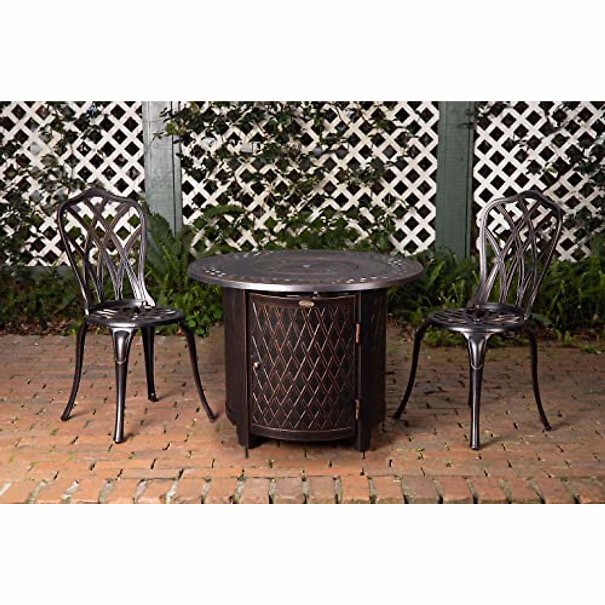 Fire Sense 62988 Wagner Woven Aluminum Convertible Gas Fire Pit Table 37,000 BTU Multi-Functional Outdoor with Fire Bowl Lid, Nylon Weather Cover & Clear Fire Glass - Bronze Finish - Round - 34"