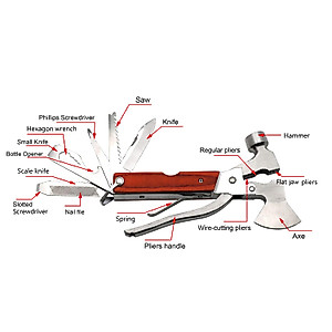 HTTMT Camping Multi tool Tool 16 in 1 Survival Gear Stainless Steel Compatible with Hiking Fishing Outdoor Emergency Kit w/Hammer Axe Knife Bottle Opener Screwdriver etc