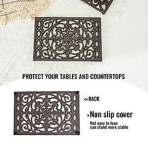 Sungmor Rectangle Cast Iron Trivets, Metal Trivet for Hot Pots and Pans, Heavy Duty Rustic Wood Stove Tea Pot Trivet, Decorative Hot Pot Holder for Kitchen Counter and Dining Table