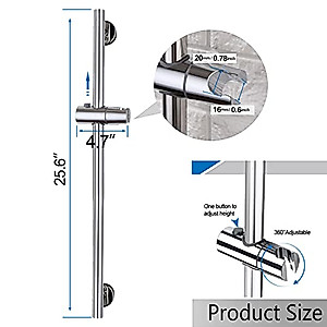 BANGPU Chrome Shower Slide Bar, Bathroom Shower Slide Bar with Adjustable Handheld Shower Holder, Stainless Steel Slide Slide Bar Wall Mount