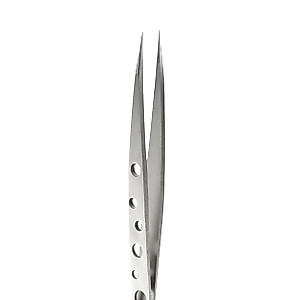 Rubis Hole Pattern Stainless Steel Pointed Tweezers for Precise Eyebrows and Hair Removal, The Elegance Collection,1K011 9.5, Made in Switzerland