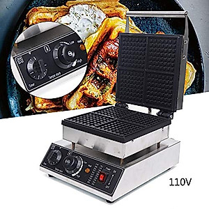 110V 1750W Commercial Waffle Maker 4Pcs Nonstick Electric Waffle Machine Temperature and Time Control Stainless Steel Rectangle Waffle Maker Waffle Iron for Bakeries Snack Bar Family Restaurant
