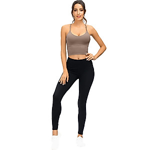 SIGNEALA Sports Bra for Women Longline - V Neck Padded Workout Bras - Strappy Crop Top for Yoga Gym Maroon