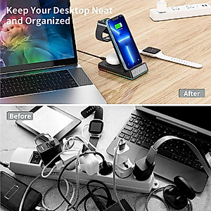 Wireless Charging Station, 5 in 1 Wireless Charger [with Alarm/Clock/Night Light] 15W Wireless Charging Dock Stand for iPhone 14/13/12/11,Samsung Phones,Apple Watch Series & Airpods