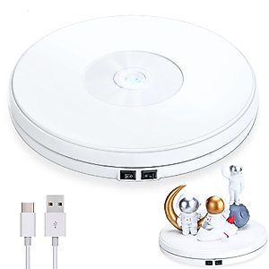 White Electric 10 Inch Rotating Turntable Display Stand with Led 44 lb Centric Loading for Table 360 Degree Motorized Tumbler Display Stand for Jewelry Photography