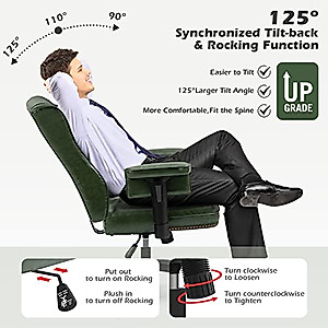 YAMASORO Ergonomic Executive Office Chair with Height-Adjustable,Tufted Back&Nailhead Trim, Home Office Desk Chairs for Home&Office, Faux Leather Swivel Work Chair,Green…