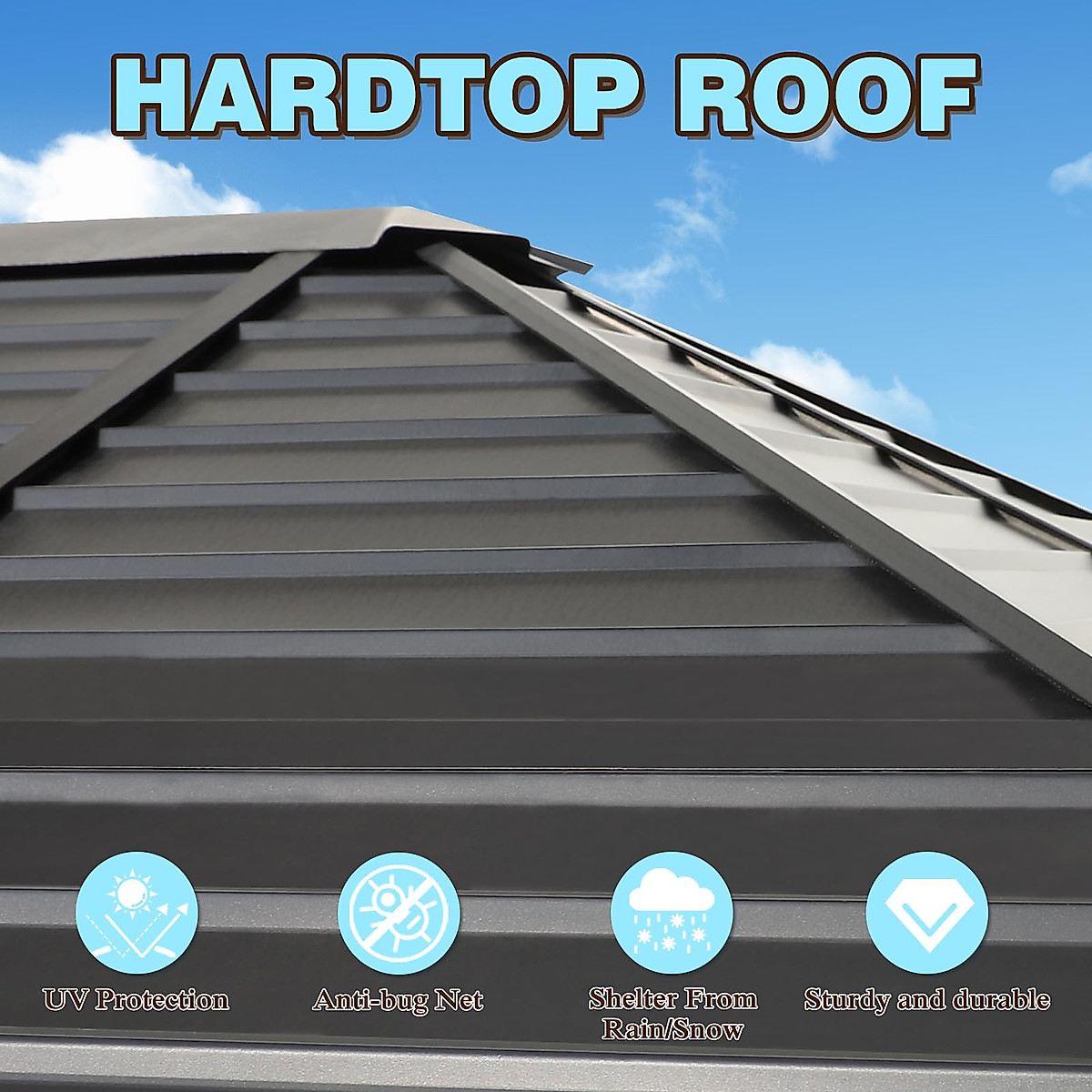 MUPATER 10x12ft Hardtop Gazebo with Sidewalls and Mesh Netting, Single Roof Patio Gazbeo, Outdoor Gazebo for Patios, Deck, Lawns, Gardens and Pools, Black