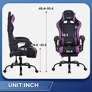 Gaming Chair Office Chair Desk Chair with Footrest Lumbar Support Headrest Armrest Task Rolling Swivel Ergonomic E-Sports Adjustable PC Gamer Chair (Purple)