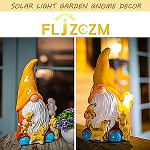 FLJZCZM Garden Gnome Statue Solar Lights Gnomes Decorations 10Inch Outdoor Large Garden Sculptures Patio Lawn Yard Ornaments Gifts for Woman Families Friends, Yellow Hat