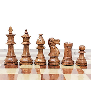 House of Chess - Victorian Staunton Golden Acacia Wood Chess Set - 14 x 14 Inches Wooden Folding Chess Board with Algebraic Notation - Wooden Chess Pieces with King Height 3 Inches + 2 Extra Queens