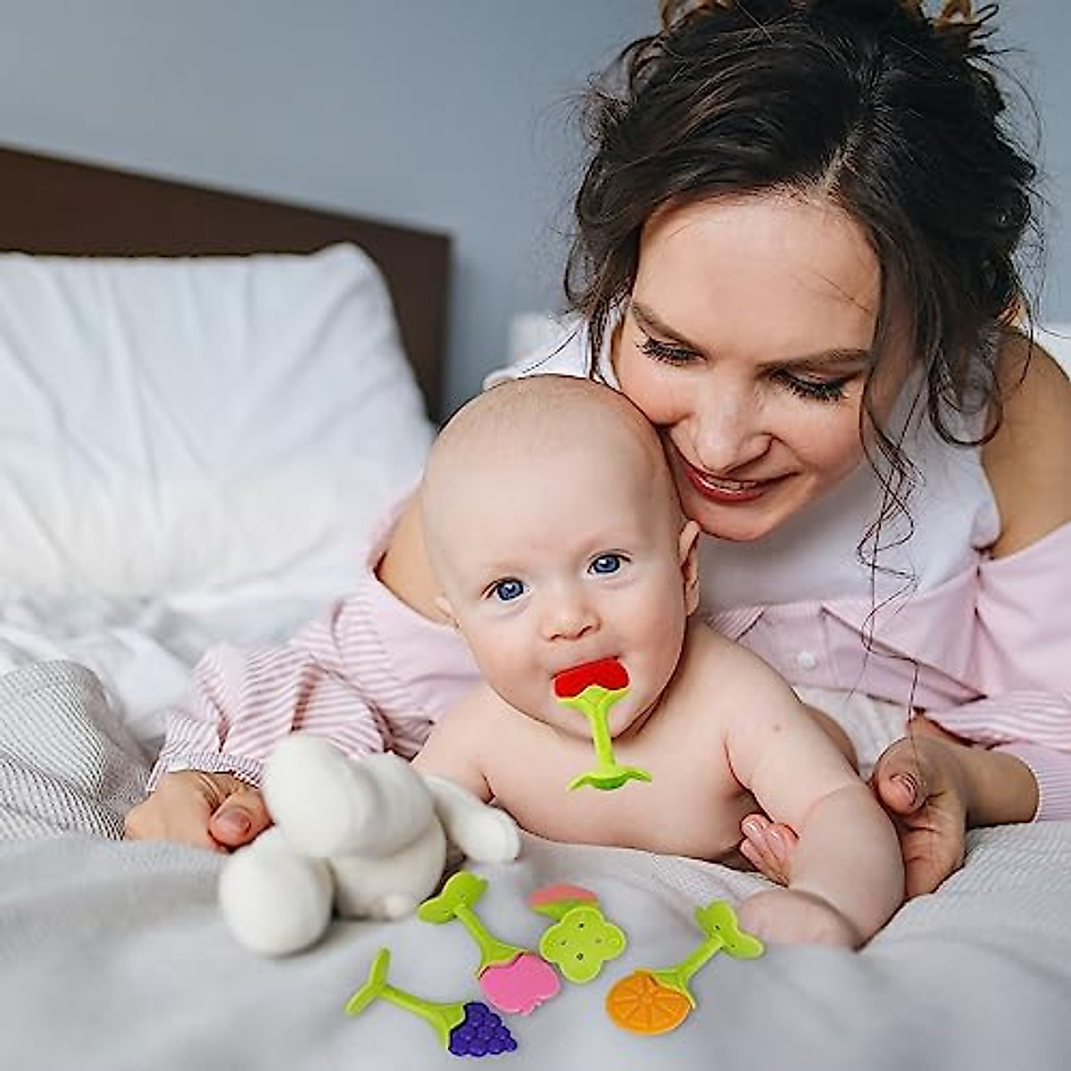 Teething Toys for Babies 6-12 Months(5 Pack), Tinabless Baby Teething Rings Set, Natural Organic Freezer Safe for Infants and Toddlers, Silicone Teethers for Babies 0-6 Months