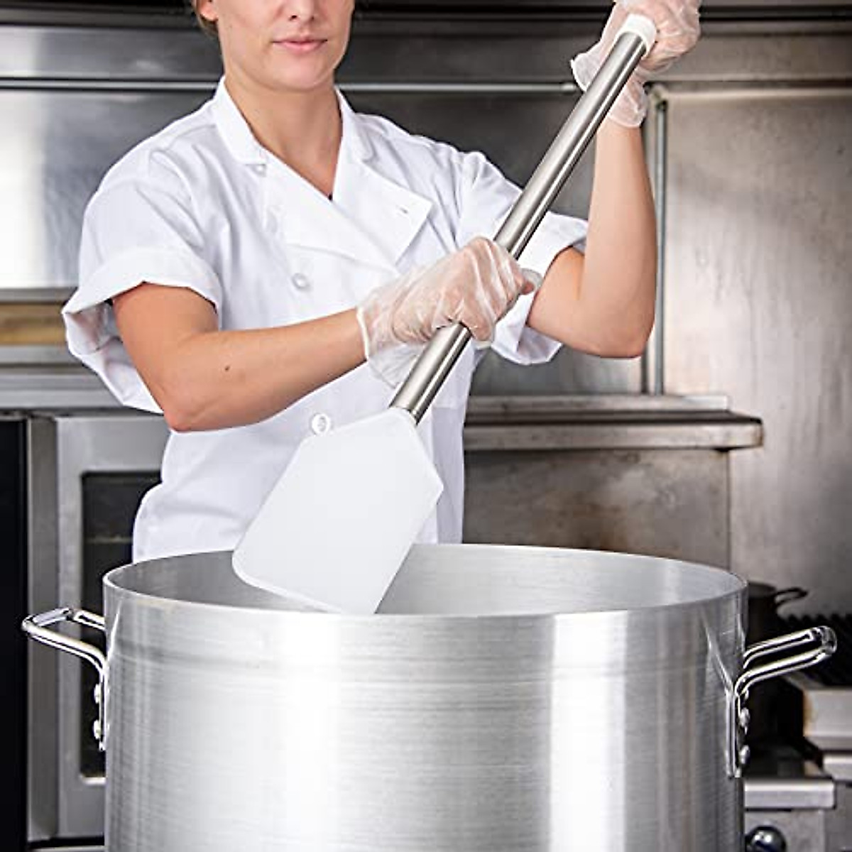 SPARTA 4035600 Plastic Paddle Scraper, Hanging Tab, Long Handle With Stainless Steel Handle For Commercial Cleaning, 48 Inches, White