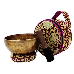 Tibetan Singing Bowl 8 Inch Large Hand Hammered Chakra Bowl 7 Metal Meditation Bowl for Cleansing, Chakra Balancing, Mindfulness, Yoga, Décor, Gift Set (Comes with Cushion, Mallet and Box