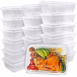 [50 PACK 50OZ] Disposable Meal Prep Container Large For Food, Plastic Storage Containers with Lids Freezer Microwave Dishwash Safe, Clear Bento Box Stackable BPA Free Reusable 1500ml