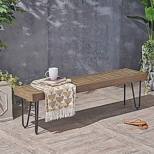 63'' Gray and Black Contemporary Rectangular Outdoor Bench