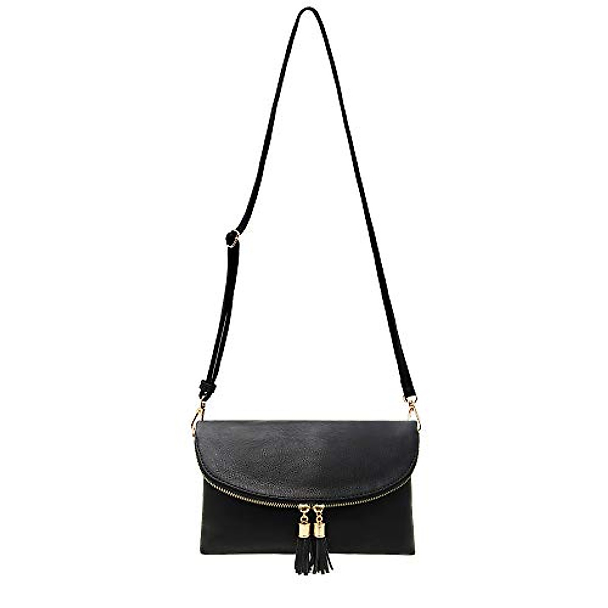 Solene Women's Envelop Clutch Crossbody Bag With Tassels Accent (WU075-Black)