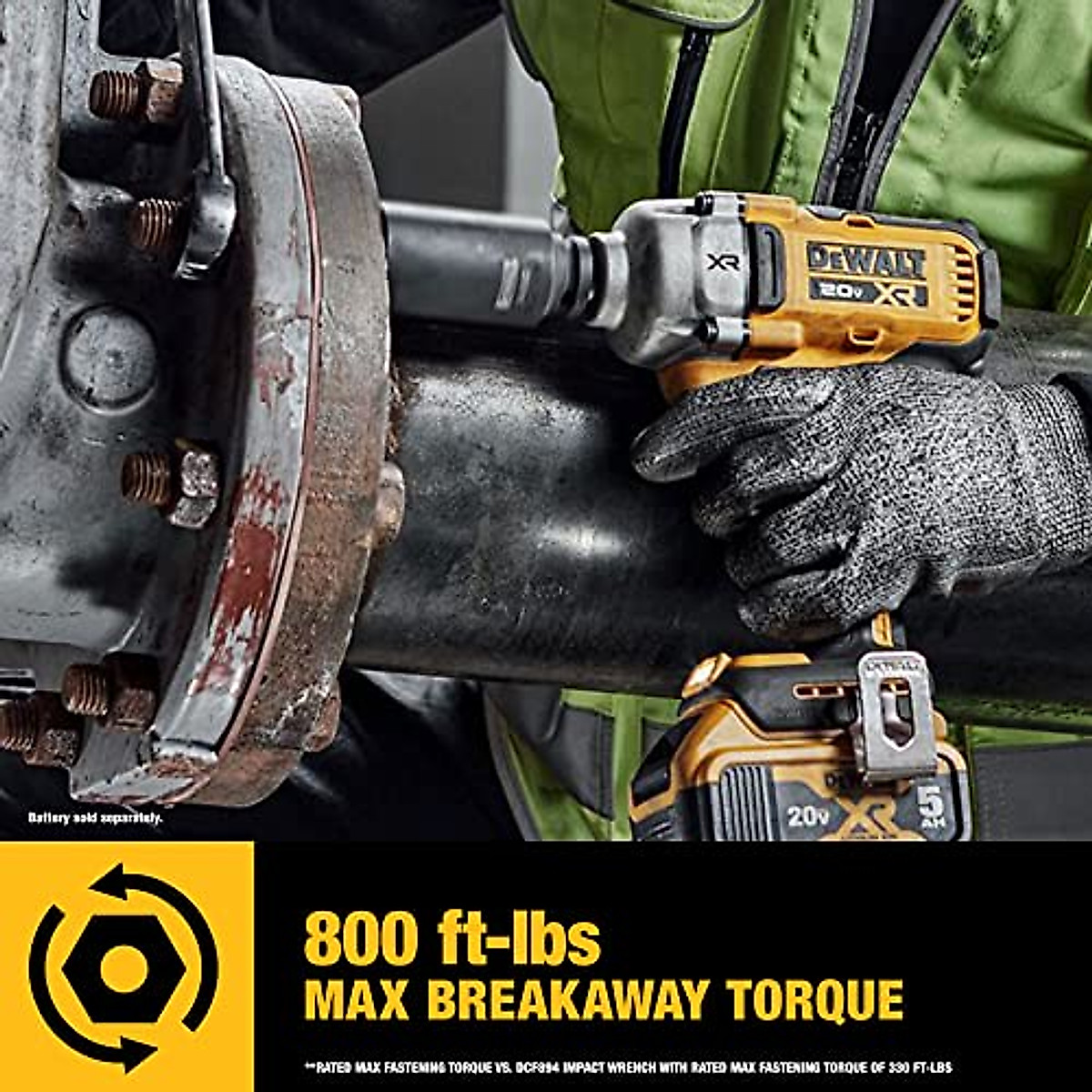 DEWALT 20V MAX Cordless Impact Wrench, 1/2" Hog Ring, Includes LED Work Light and Belt Clip, Bare Tool Only (DCF891B)