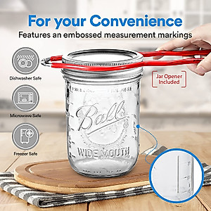 Wide Mouth Mason Jars 16 oz. (4 Pack) - Pint Size Jars with Airtight Lids and Bands for Canning, Fermenting, Pickling, or DIY Decors and Projects - Bundled with Jar Opener