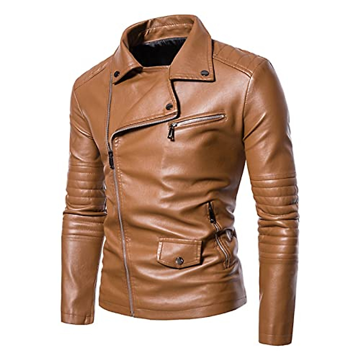 Maiyifu-GJ Men's PU Leather Jacket Vintage Asymmetric Zip Motorcycle Jacket Casual Lightweight Faux Leather Biker Coat (Yellow,3X-Large)