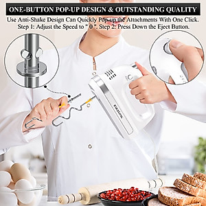 BAIGELONG Hand Electric Mixer, 300W Ultra Power Food Kitchen Mixer with 5 Self-Control Speeds + Turbo Boost, 5 Stainless Steel Attachments Handheld Mixer for Baking, Black