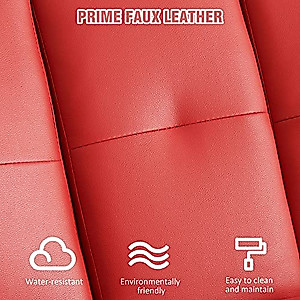 Futon Sofa Bed, Multifunctional Foldable Recliner Faux Leather Sleeper Sofa w/ 2 Cup Holders, Loveseat Daybed Guest Bed for Compact Living Spaces, Apartments, Dorms, w/Removable Armrests,Red