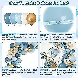 170Pcs Dusty Blue Balloons Arch Garland Kit, Baby Blue Gold White Ocean Macaron Blue Confetti Balloons for Birthday Bridal Baby Shower Boy Gender Reveal Wedding Engagement Bachelor Party Decorations