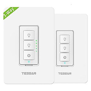 3 Way Smart Dimmer Switch Kit, TESSAN WiFi Dimmable Led Light Switch Work with Alexa, Google Home, Multiple-Locations, Neutral Wire Required, Programmable Timer Schedule Wall Switch