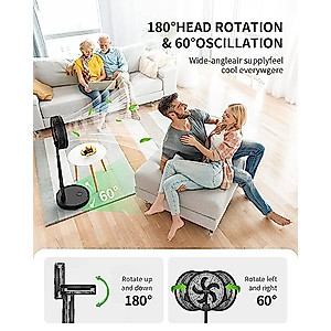 EasyAcc 12'' Portable Foldable Oscillating Standing Fan, Remote Control Rechargeable Fans for Home,10000 Battery Operated Fan with Adjustable Height, 8 Speed, Timer, Quiet Fan for Bedroom Camping