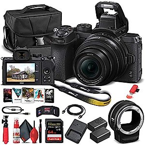 Nikon Z 50 Mirrorless Digital Camera with 16-50mm Lens (1633) + FTZ Mount Adapter + EN-EL25 Battery + 64GB Memory Card + Case + Corel Photo Software + HDMI Cable + More (International Model) (Renewed)