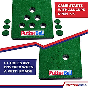 PutterBall Golf Pong Game Set The Original - Includes 2 Putters, 2 Golf Balls, Green Putting Pong Golf Mat & Golf Hole Covers - Best Backyard Party Golf Game Set