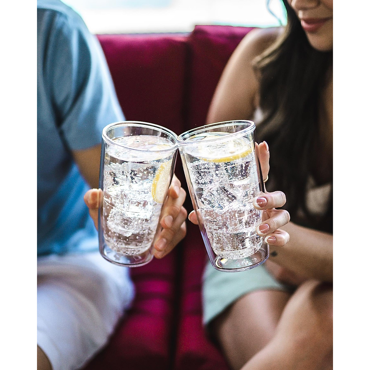 Tervis Clear & Colorful Tabletop Made in USA Double Walled Insulated Tumbler Travel Cup Keeps Drinks Cold & Hot, 16oz - 4pk, River Rock