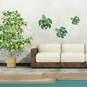 Dreamskip 3 Pack Sea Turtle Wall Decor, Ocean Outdoor Metal Wall Art, Beach Themed Coastal Decorations for Bathroom, Patio, Pool, Fence
