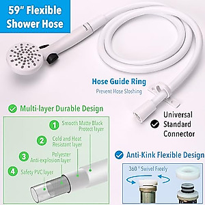 RV Shower Head with Hose and On Off Switch (Trickle), Water Saving and High Pressure Shower Head with Hose Guide Ring and Shower Holder for RV, Camper, Van, Travel Trailer, Motorhome and Boat, White