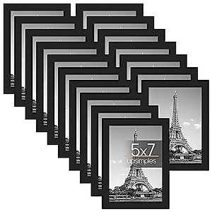 upsimples 5x7 Picture Frame with Real Glass,Bulk Photo Frames for Wall or Tabletop Display,Set of 17,Black