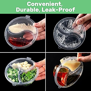 30PCS Three Compartment Condiment Container,CXKEJI Reusable 2 Compartment Snack Containers, Disposable Double Condiment Containers with Lids Perfect for To-go Condiments Sauce or Dips