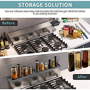30" Stove Top Spice Rack,Silicone Top Heat Material Magnetic Stove Top Shelf Zero Installation Flexible Spice Organizer Containers Kitchen Shelf Gadgets with 2 Functional Prtitions for Kitchen Storage