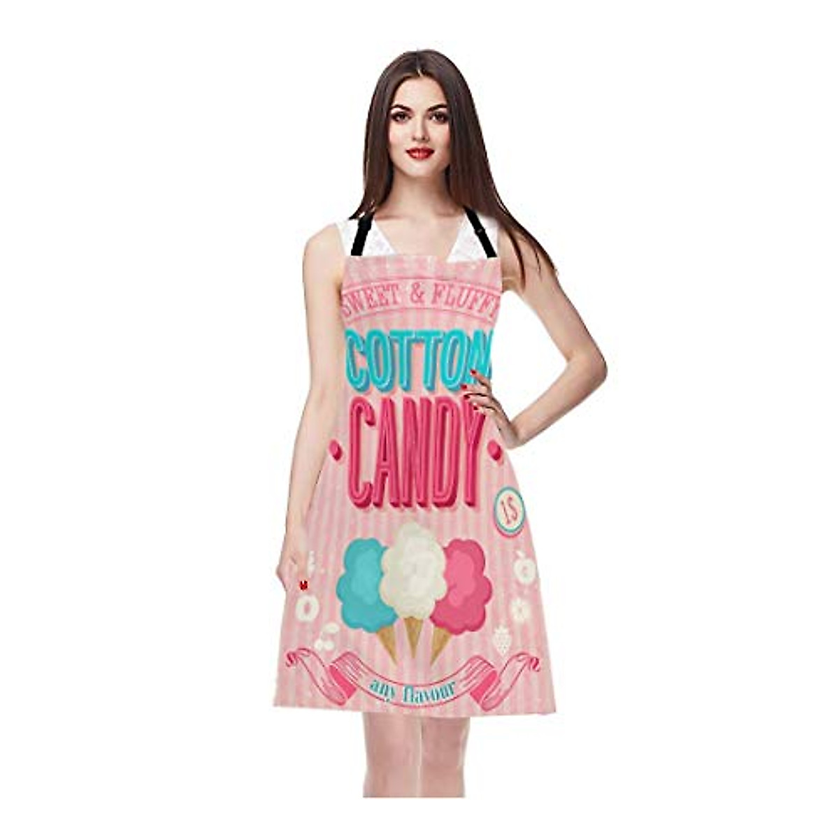 WONDERTIFY Cartoon Candy Apron,Sweet and Fluffy Colorful Candy Pink Background Bib Apron with Adjustable Neck for Men Women,Suitable for Home Kitchen Cooking Waitress Chef Grill Bistro Baking Apron