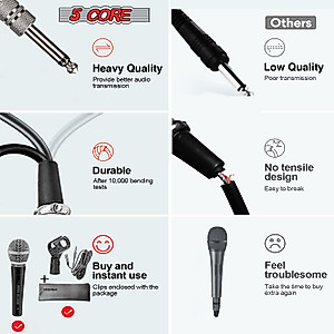 5 CORE Professional Dynamic Vocal Microphone Neodymium Cardioid Unidirectional Handheld Mic for Speakers, Karaoke W/Steel Mesh Grille, Metal Body ON/Off Switch w/16ft Detachable Cable+ Clip+ Bag