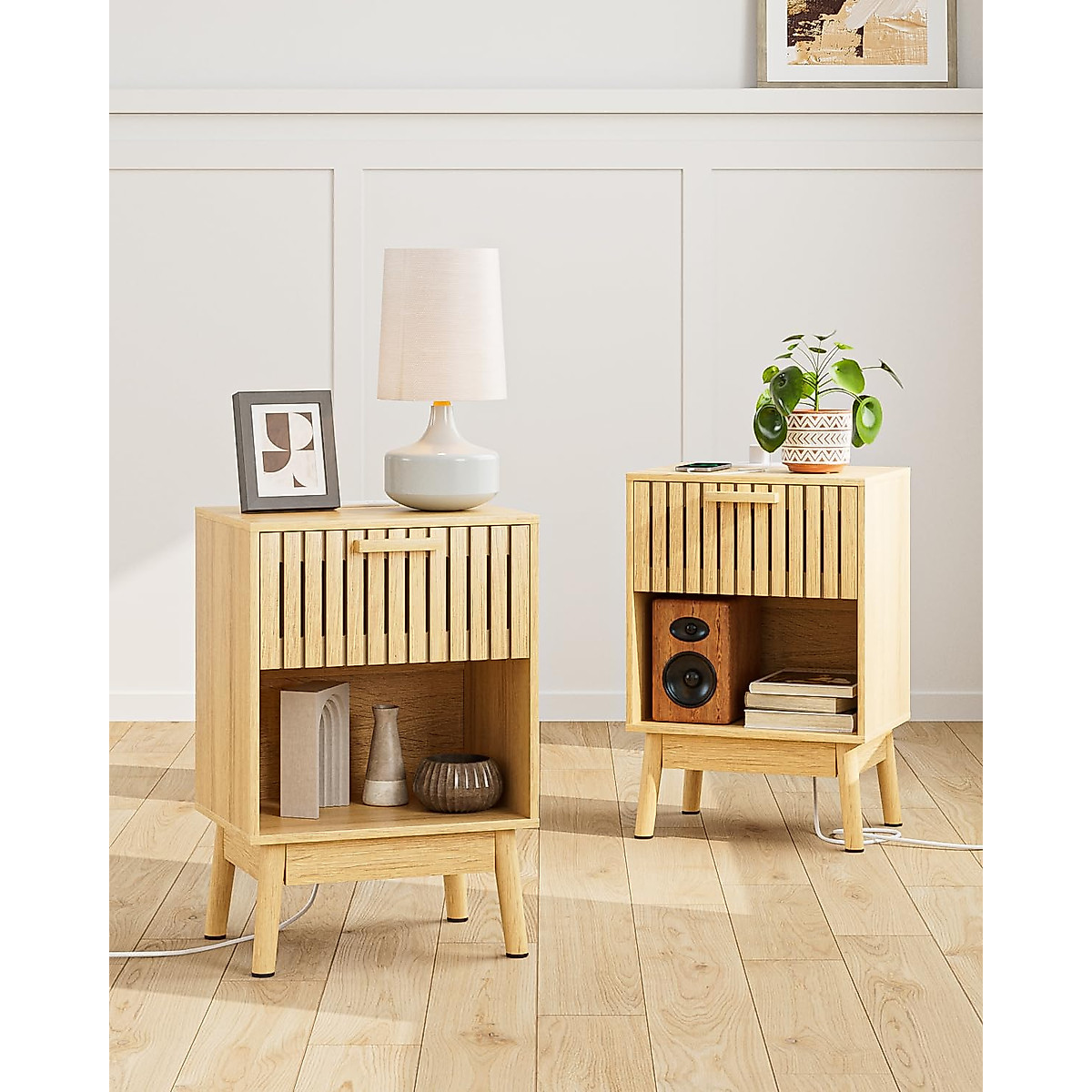 Aobafuir Wood Nightstand, Night Stand for Bedroom, Bedside Table with Drawers, Farmhouse End Table with Storage for Living Room (Retro)